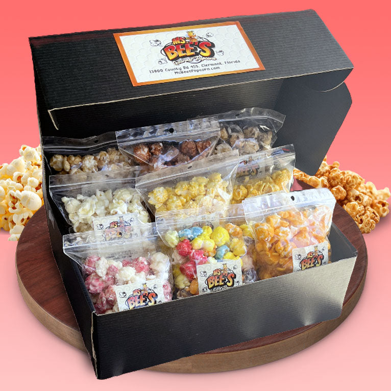 Gourmet Popcorn Sampler Gift Box | 9 Flavors Variety Pack - Ms. Bee's ...